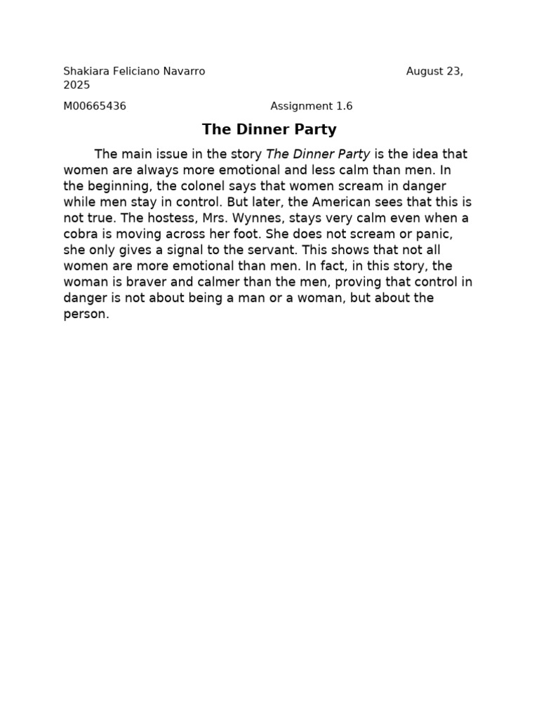 Gender Roles in "The Dinner Party" | PDF