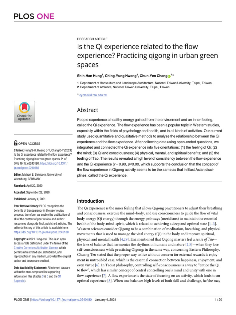 Qi experience related to the flow﻿ experience | PDF | Qi | Qigong