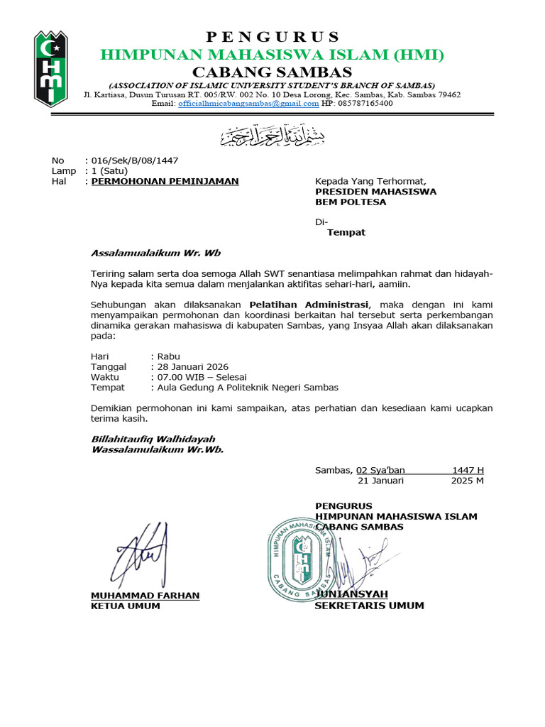 Permohonan Peminjaman Aula Politeknik | PDF