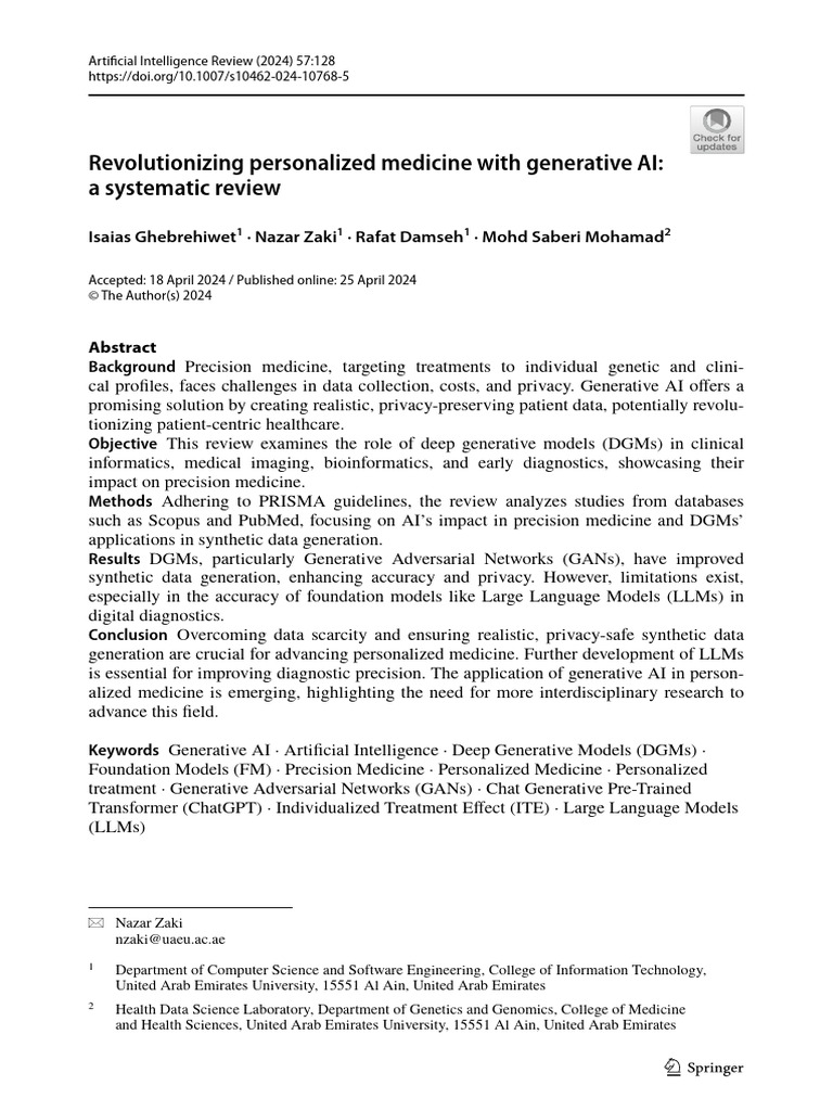 Generative AI in Precision Medicine Review | PDF | Personalized ...