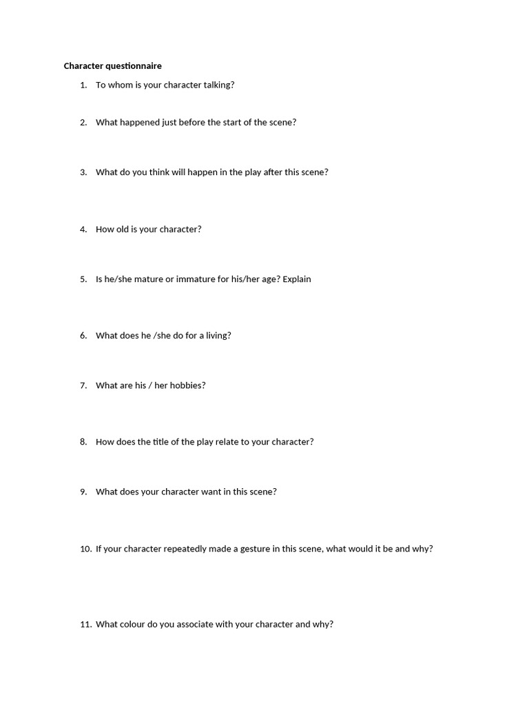 Character Development Questionnaire | PDF