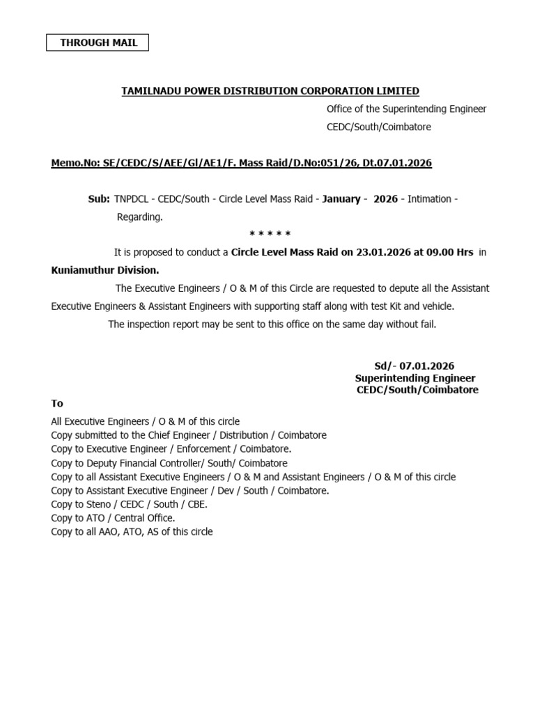 TNPDCL Circle Level Mass Raid Notice | PDF