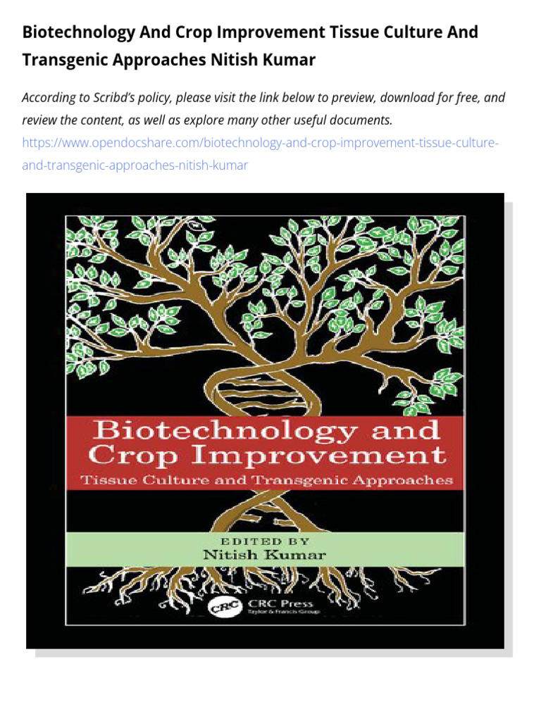 Biotechnology And Crop Improvement Tissue Culture And Transgenic ...