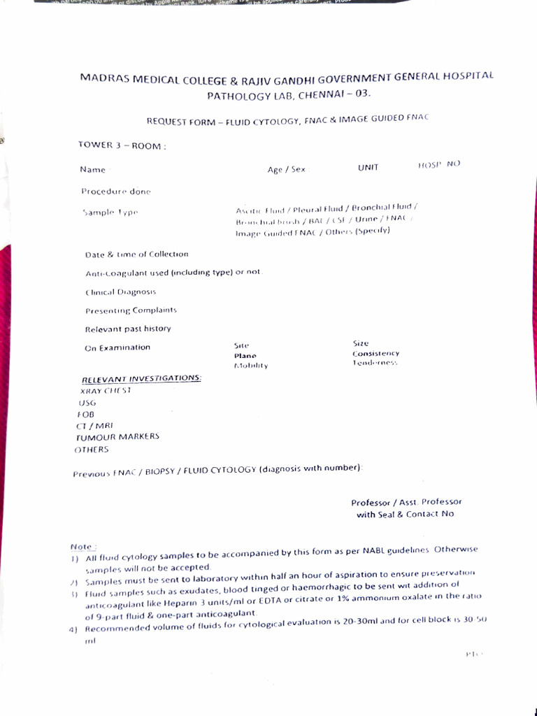 FNAC FORM | PDF | Cytopathology | Medical Diagnosis