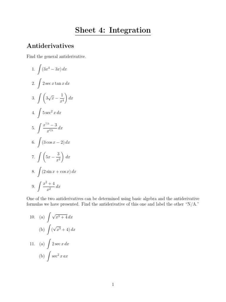 Antiderivative and Summation Exercises | PDF | Summation | Integral