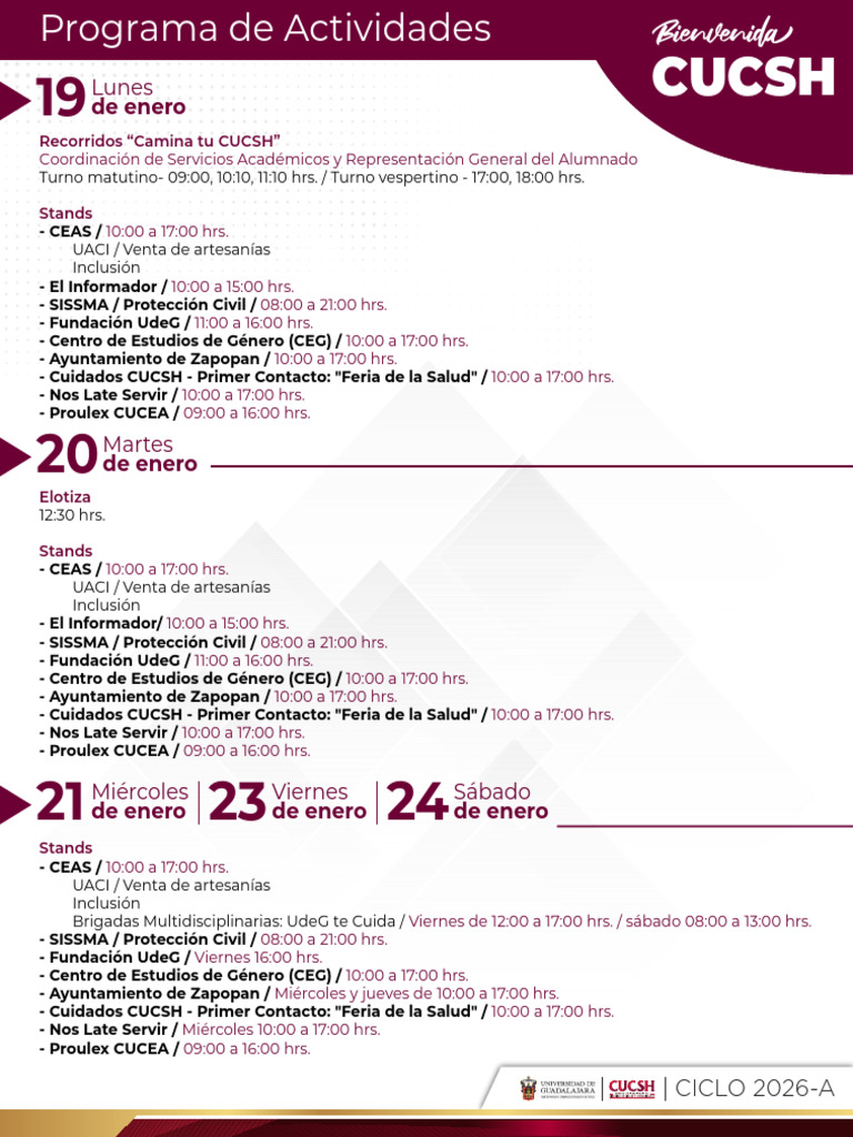 Programa de Actividades CUCSH 2026-A | PDF