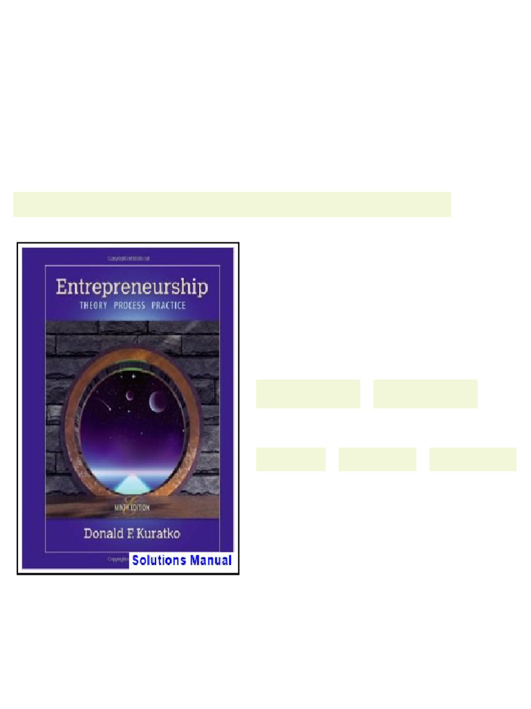 Entrepreneurship Theory Process and Practice 9th Edition Kuratko ...