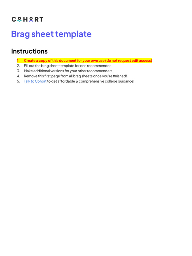 Student Brag Sheet Template Guide | PDF