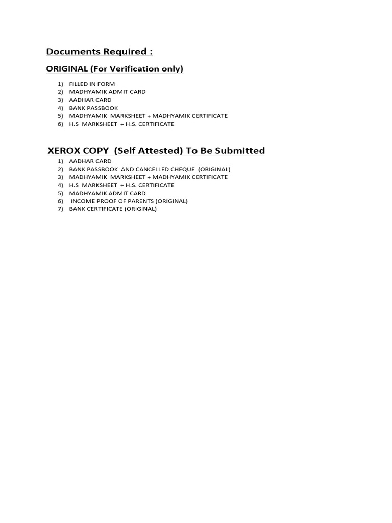 Required Documents for Madhyamik Admission | PDF