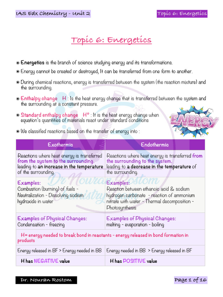 Energetics and Enthalpy Changes Explained | PDF | Chemical Reactions ...