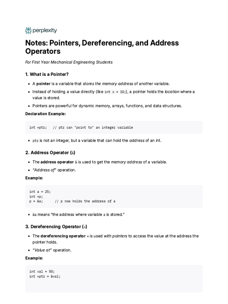 4.0.Notes_ Pointers, Dereferencing, And Address Operat | PDF | Pointer ...