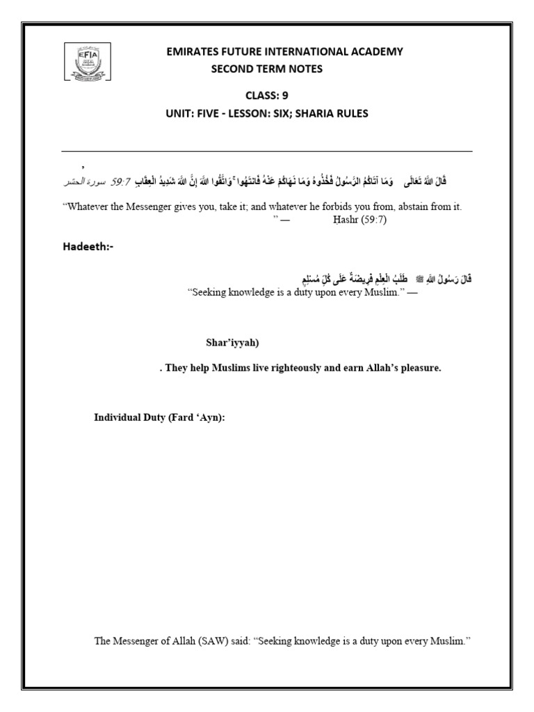 G-9AB (NOTES) Sharia Rules | PDF | Sharia | Abrahamic Religions