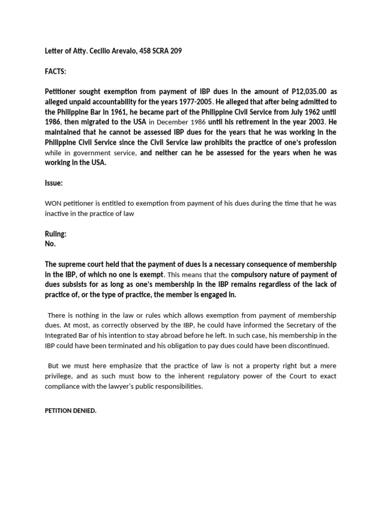 498245108 Letter of Atty Cecilio Arevalo 458 SCRA 209 | PDF