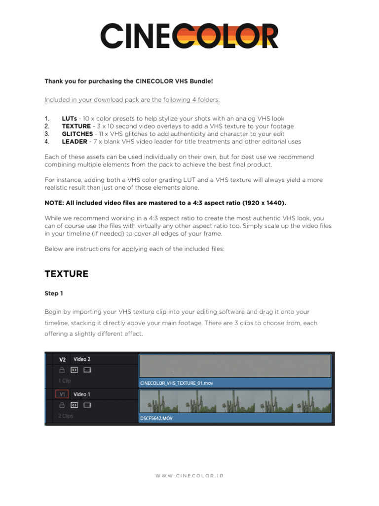 CINECOLOR VHS Bundle: LUTs & Effects | PDF | Computer File | Adobe ...