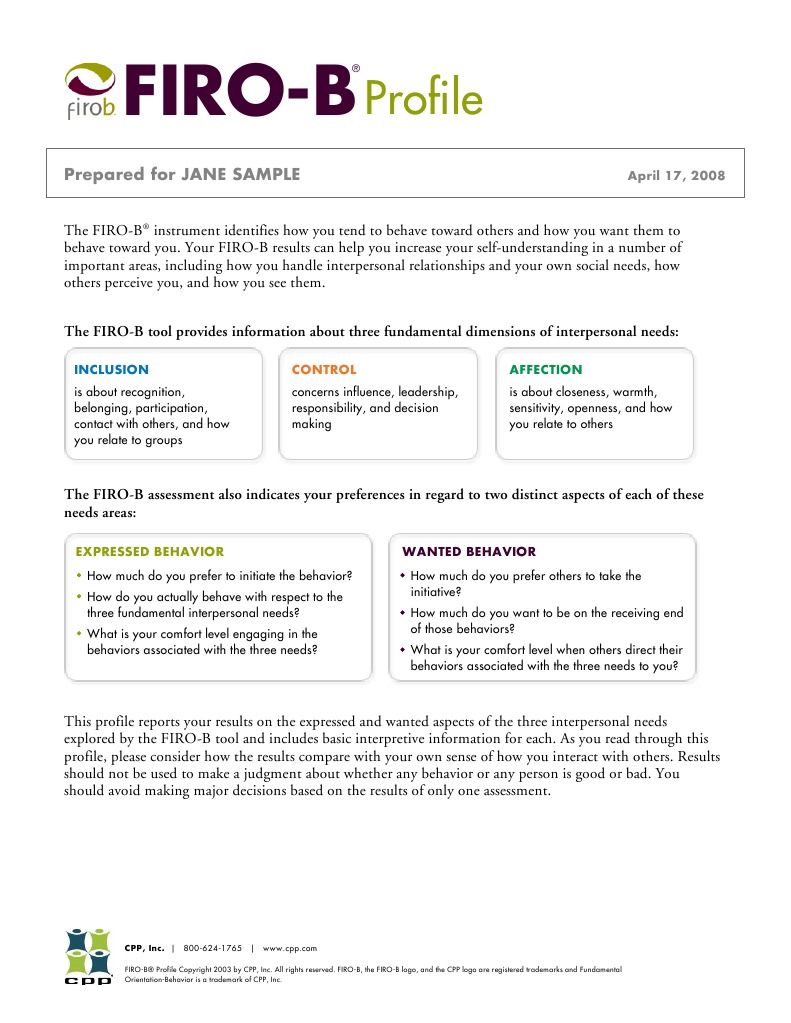 FIRO B Profile | Interpersonal Relationships | Behavior