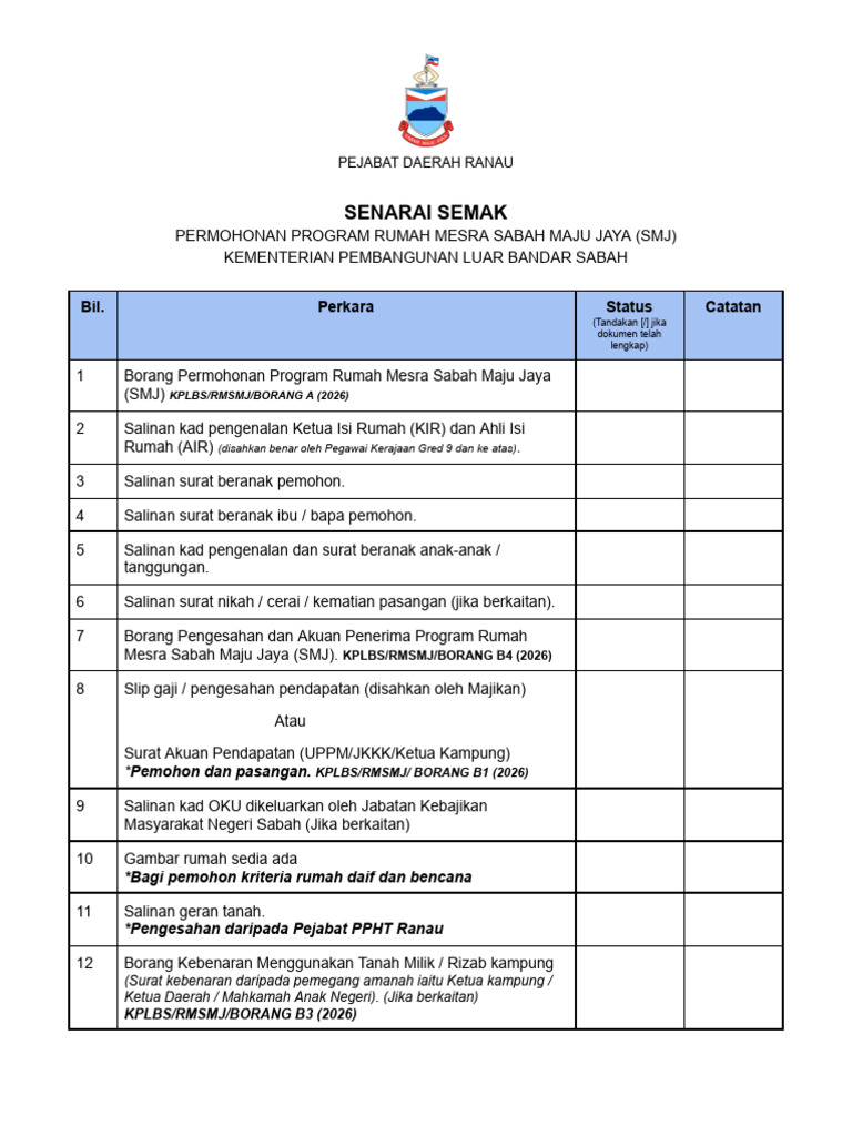 Senarai Borang SMJ 2 | PDF