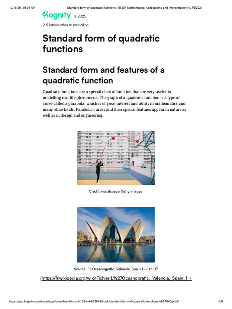 Quadratic Functions: Standard Form Guide | PDF | Mathematics ...
