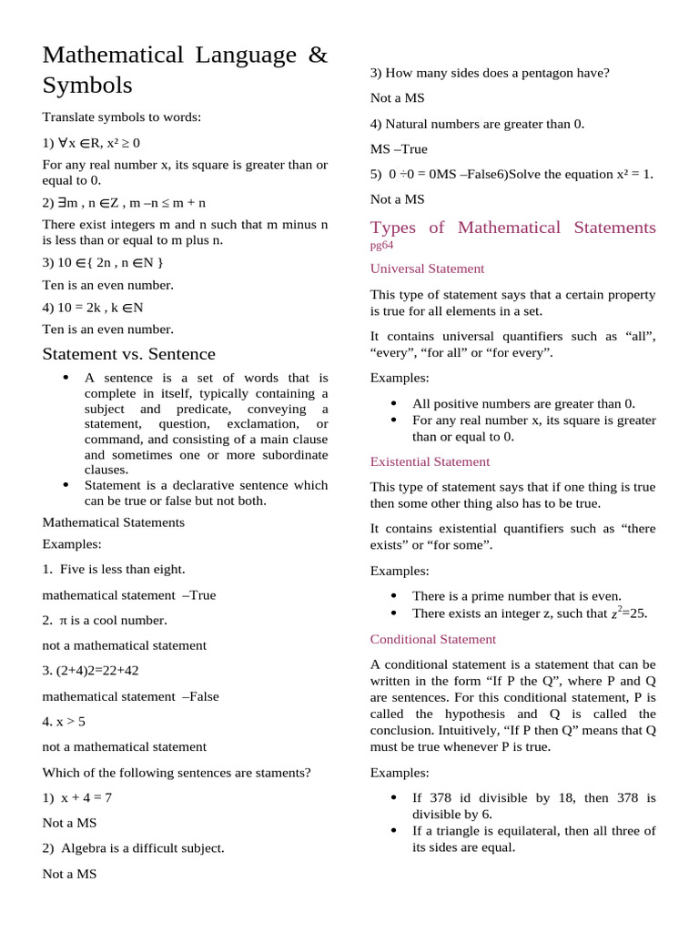 Understanding Mathematical Statements and Logic | PDF | Sentence ...