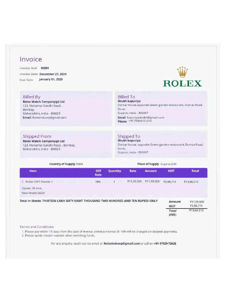 Rolex.invoice | PDF