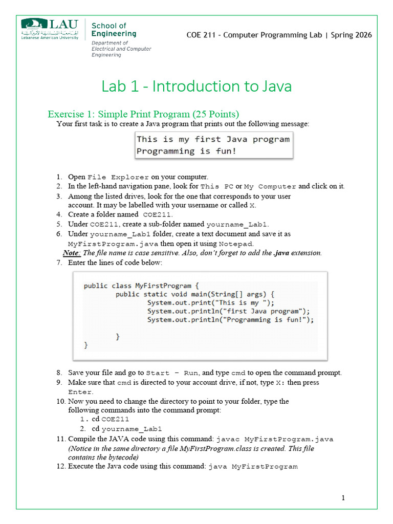 COE 211 - Lab 1 (1) | PDF | Computer File | Compiler