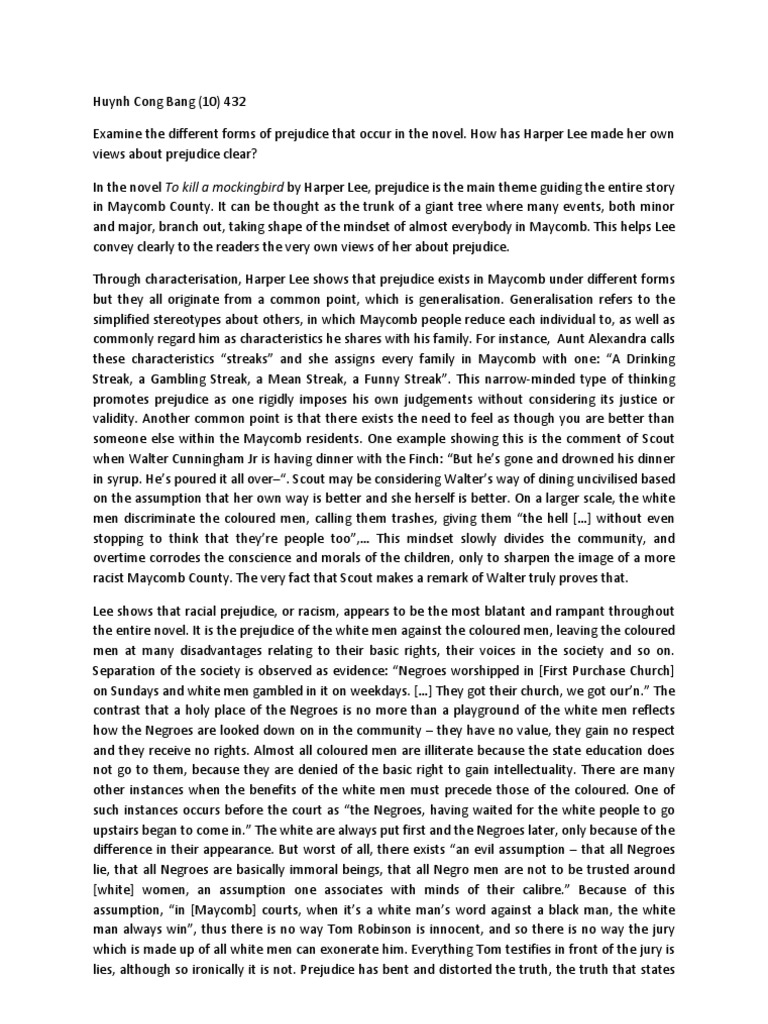TKAM Prejudice | PDF | To Kill A Mockingbird | Prejudice And Discrimination