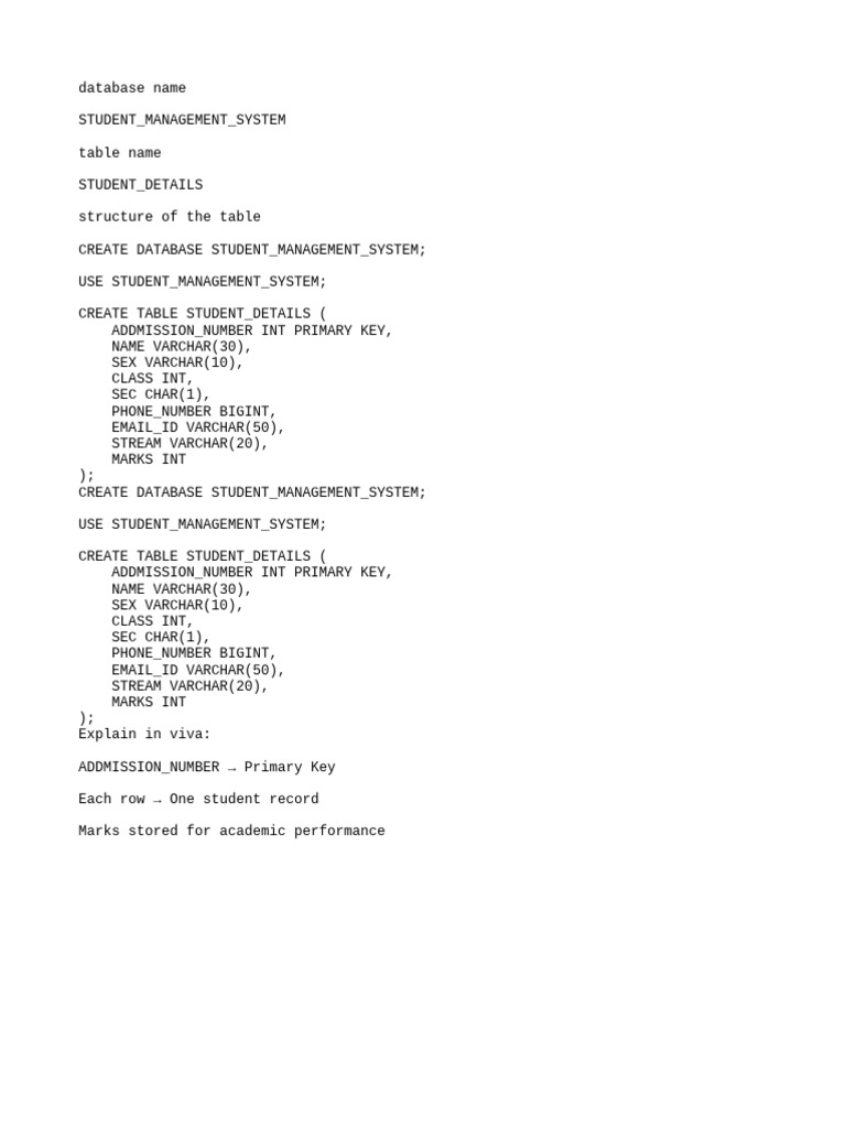 Student Management System Database Schema | PDF