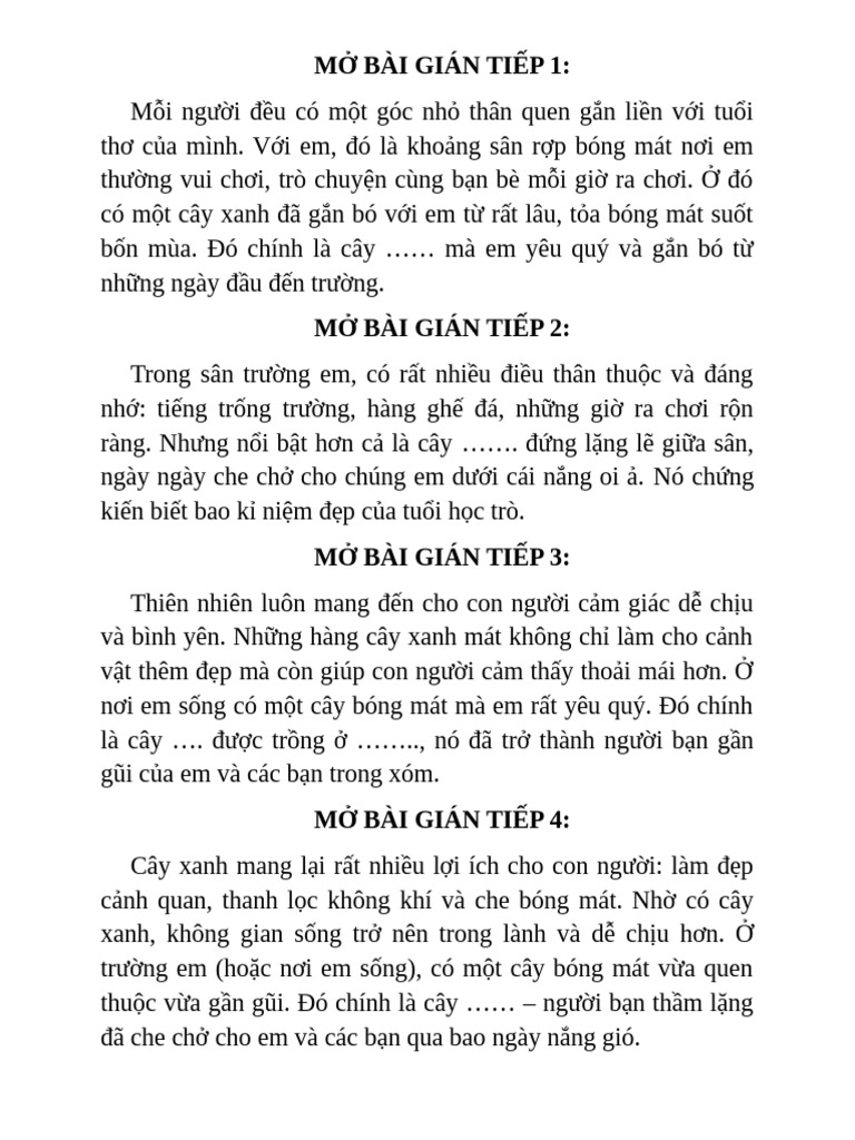 MỞ BÀI Cây Che Bóng Mát | PDF