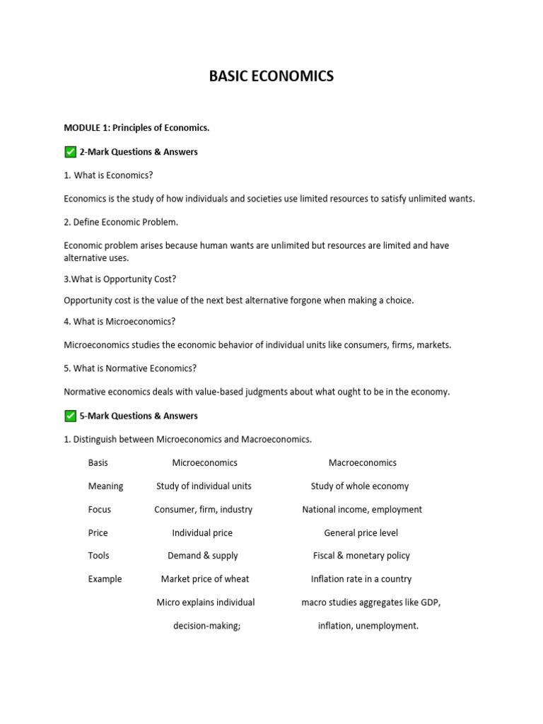 Basic Economics: Key Concepts & Q&A | PDF | Economics | Macroeconomics