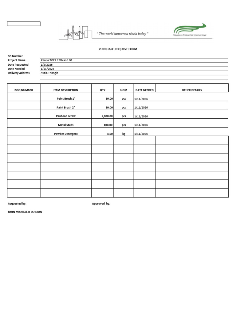 Purchase Request Form for Ayala TOEP | PDF