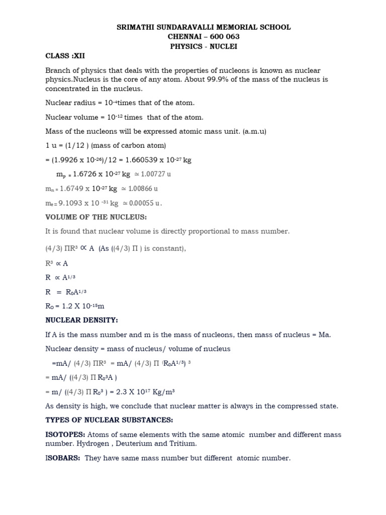 10-11-2025_XII_nuclei_notes10-11-2025_164559 | PDF | Nuclear Physics ...