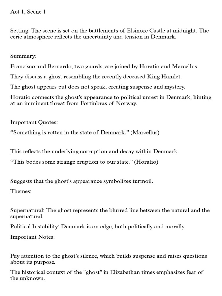 Hamlet Act 1 Summary and Analysis | PDF | Hamlet