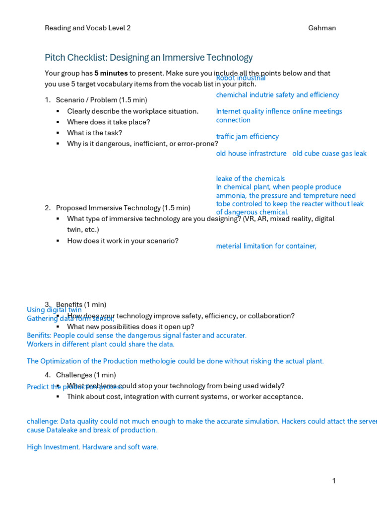 Pitch Checklist_Designing an Immersive Technology | PDF | Computing