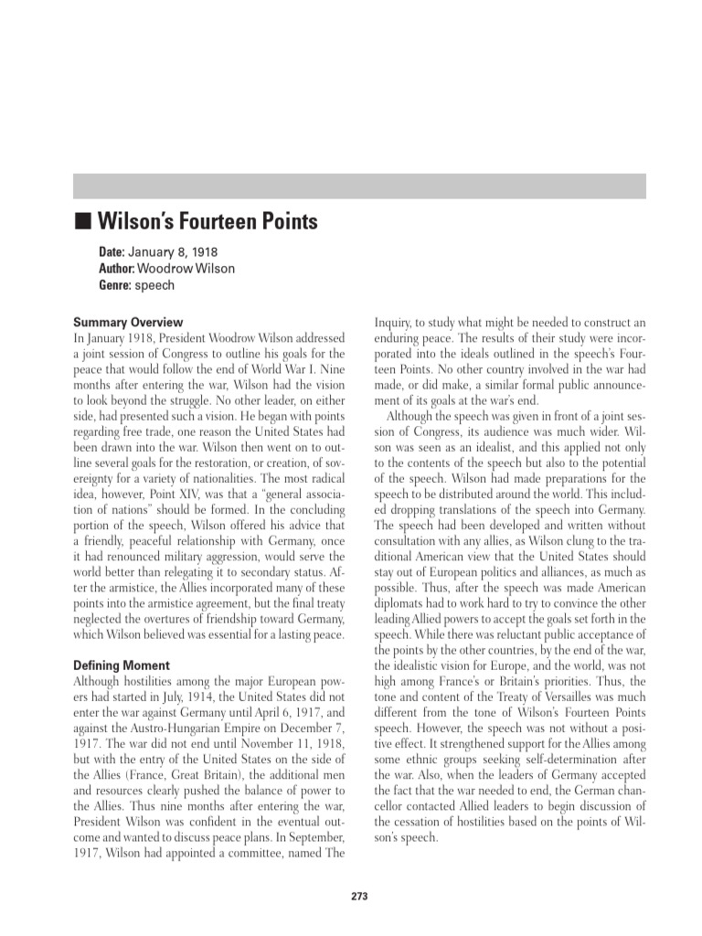 Wilsons 14 Points | PDF | Woodrow Wilson | Dardanelles