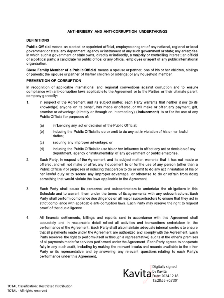 Anti Corruption Undertaking | PDF