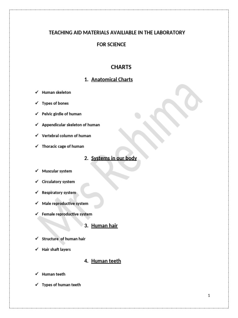 List of Teaching Aid Charts | PDF