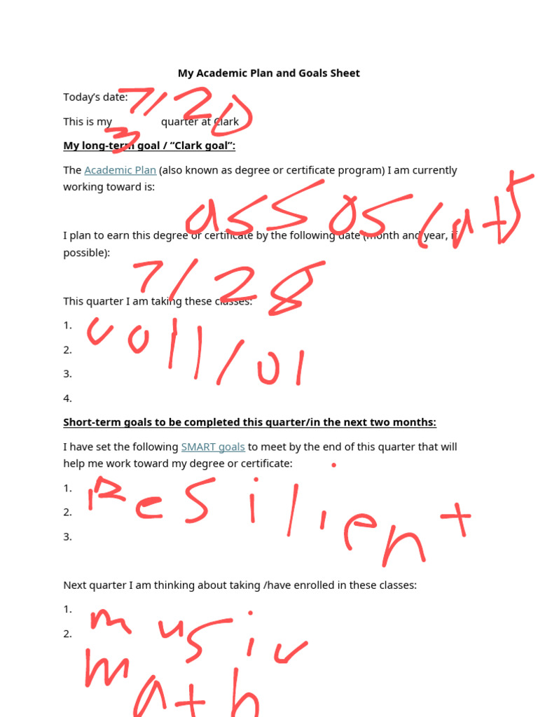 Academic Plan and Goals Sheet-1 - Tagged_copy | PDF