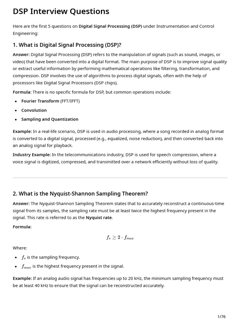 DSP Interview Questions and Answers | PDF | Digital Signal Processing ...