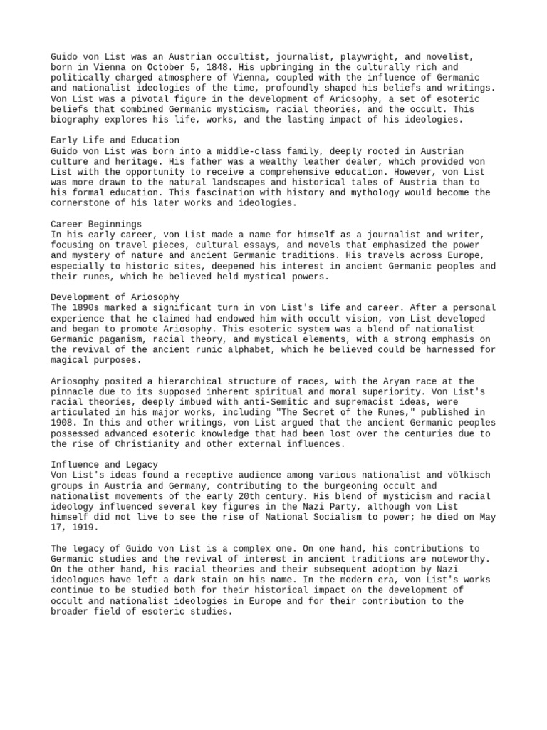 Guido von List: Ariosophy and Legacy | PDF