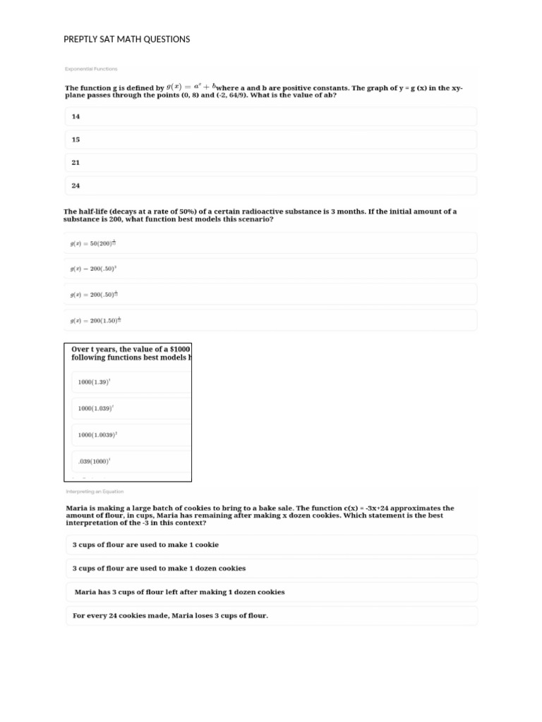 Preptly SAT Math Practice Questions | PDF