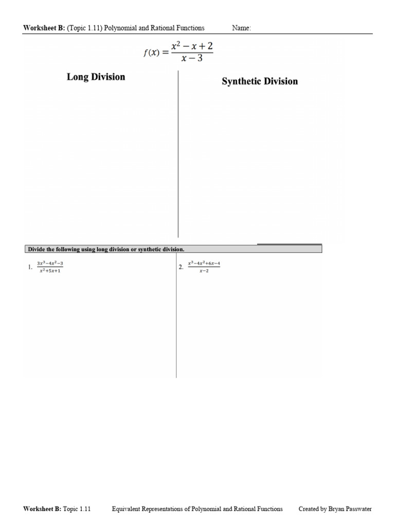 Polynomial and Rational Functions Worksheet | PDF