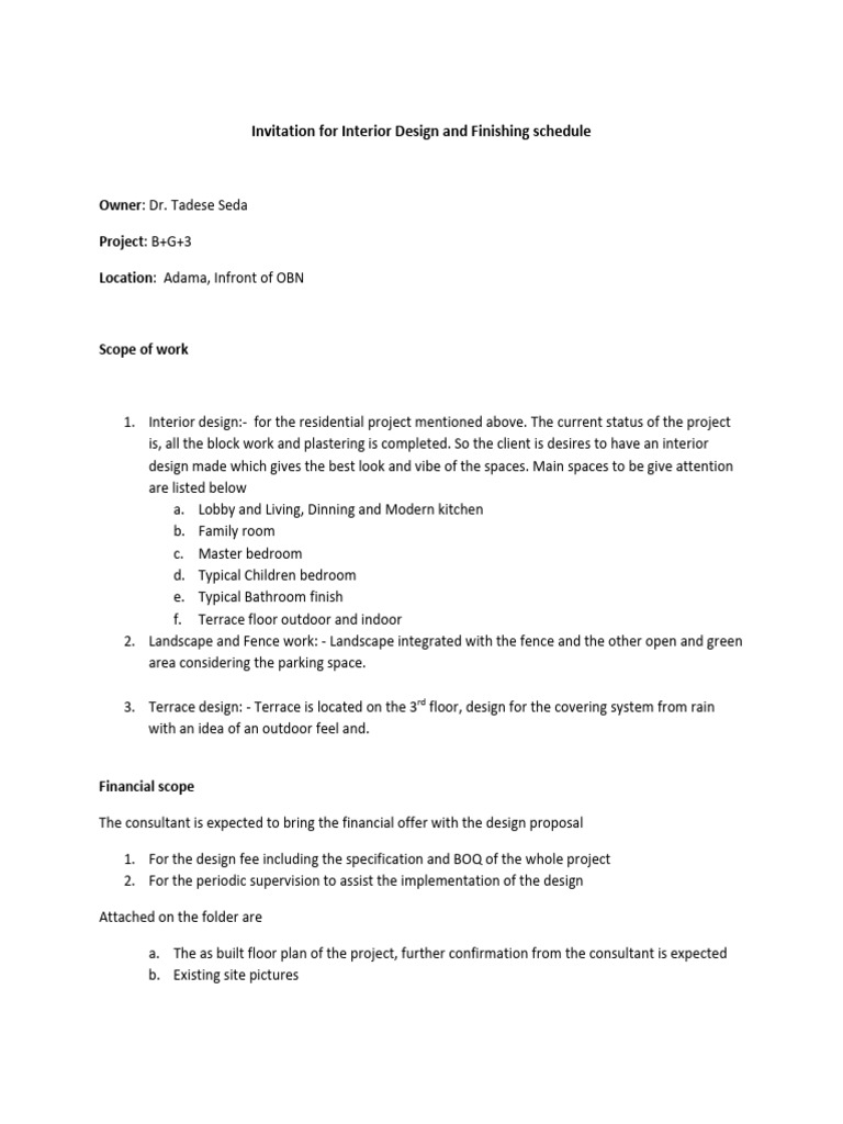 Interior Design Invitation for Adama Project | PDF