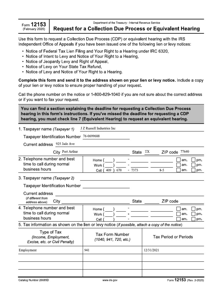 Form 12153 (Rev. 2-2020) | PDF