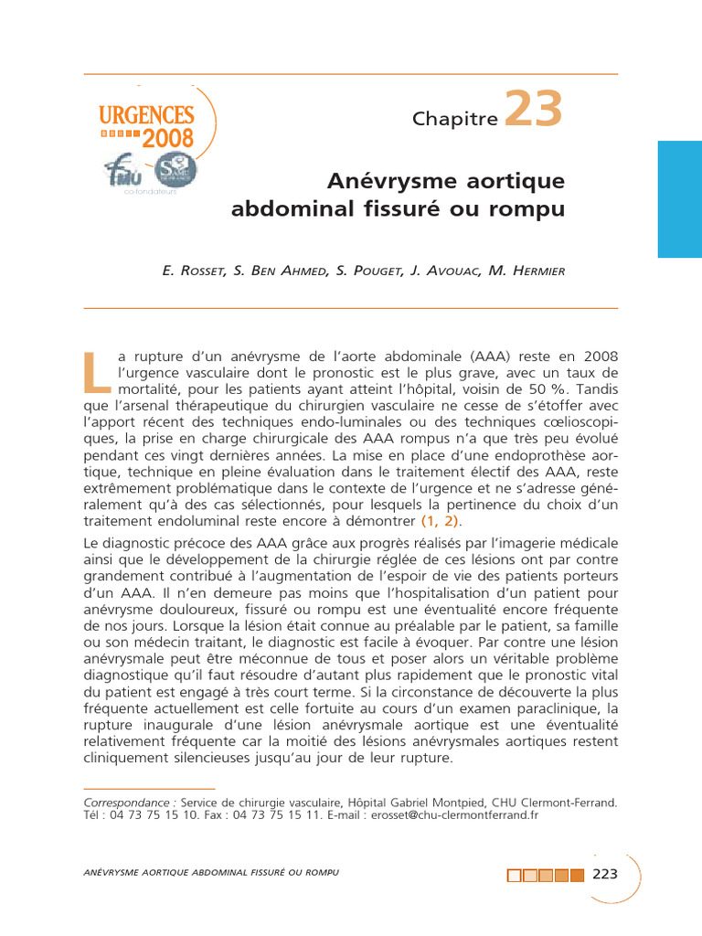 Anévrisme aortique abdominal : urgence vitale | PDF | Aorte | Saignement