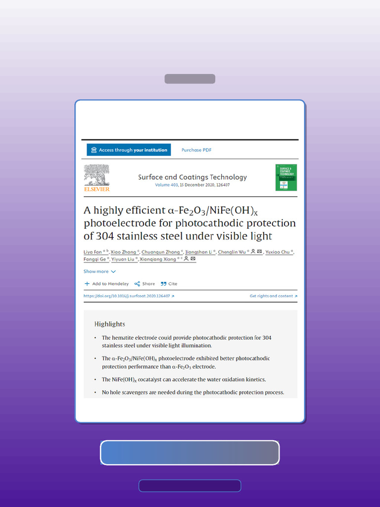 A Highly Efficient Fe2O3NiFeOHx Photoelectrode for Photocathodic Protection of 304 Stainless ...
