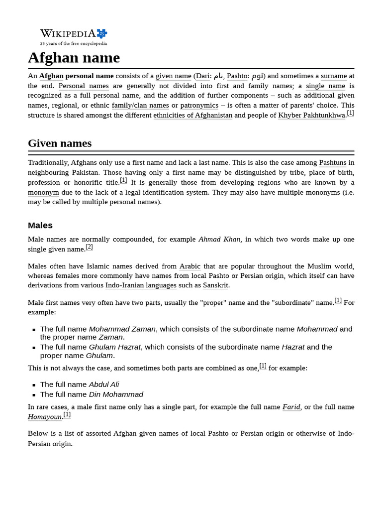 Afghan Personal Naming Conventions | PDF | Afghanistan
