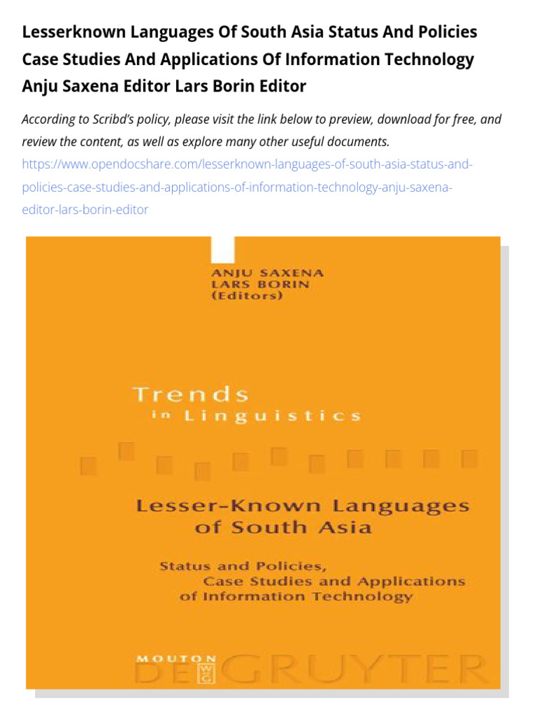 Lesserknown Languages Of South Asia Status And Policies Case Studies ...