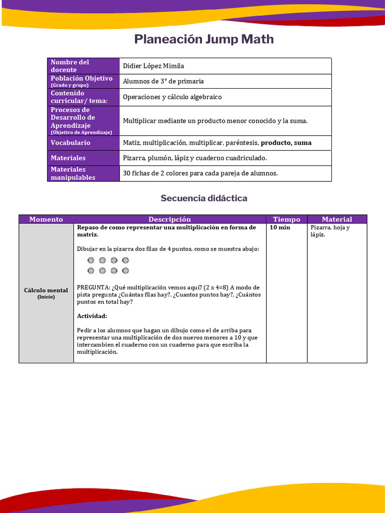 Ejemplo - Planeación JUMP MATH | PDF | Multiplicación | Matriz (Matemáticas)