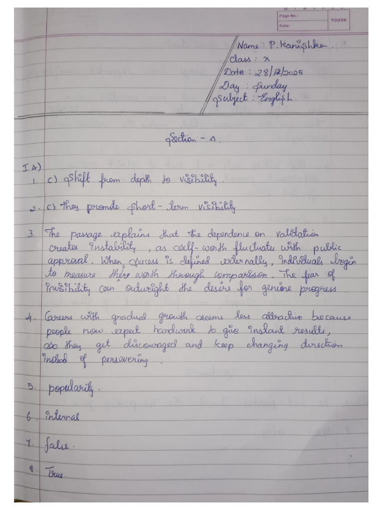 English Exam Answer Sheet by Kanishka | PDF