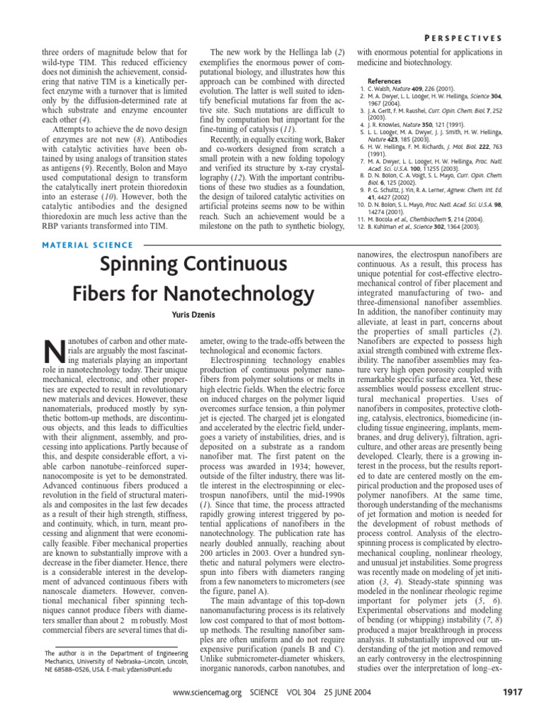 34. Spinning Continuous Fibers for Nanotechnology, | PDF | Physical ...
