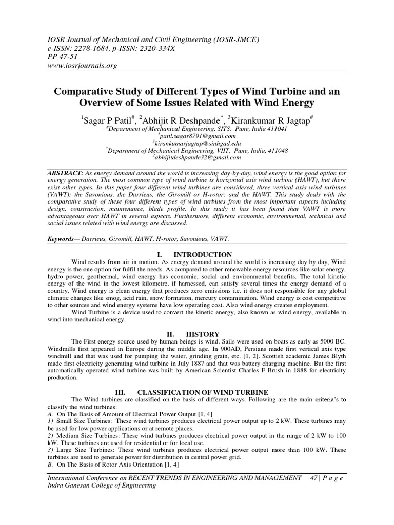 Comparative Study of Different Types Of | PDF | Wind Power | Wind Turbine